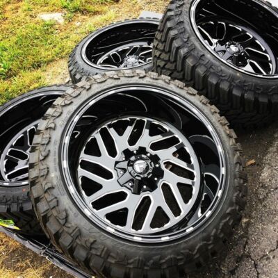 22x12 Fuel D581 Triton Black Wheels Rims 33" MT Tires 6x5.5 Chevy ...