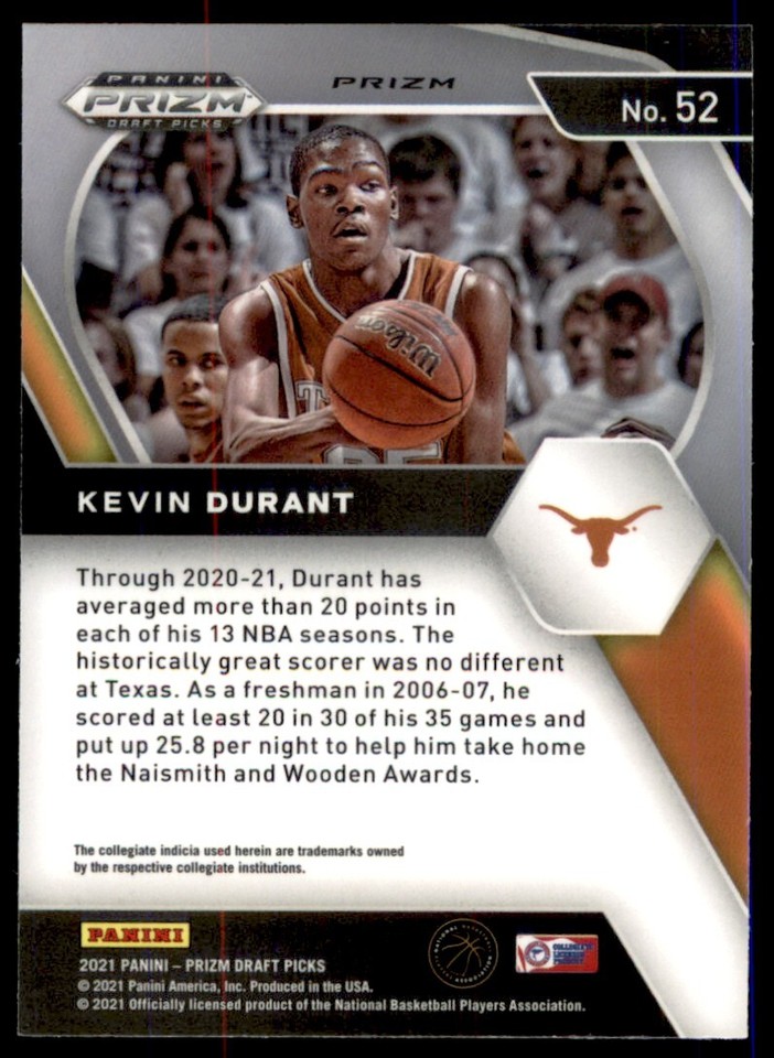 2021-22 Prizm Draft Picks Orange Ice Kevin Durant Texas Longhorns #52 ...