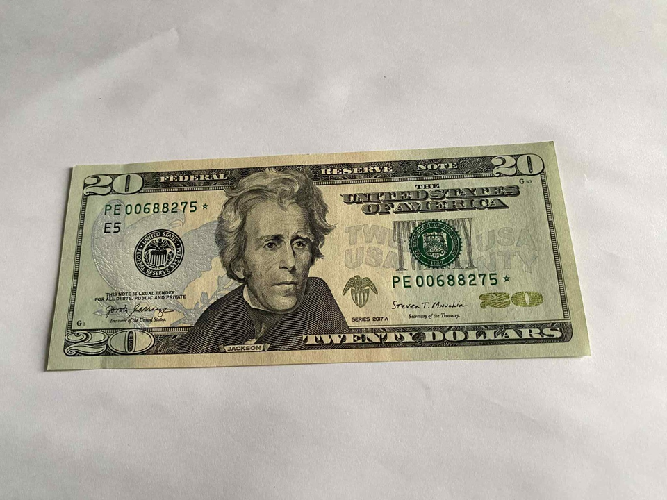 USA Real Money $20 paper money TWENTY DOLLARS Serial # PE 00688275 ...