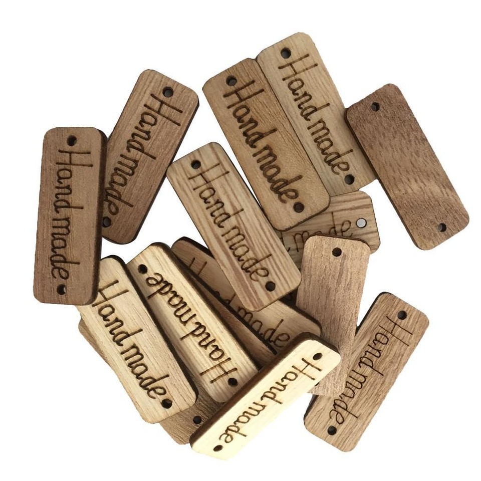 100Pcs Handmade Tag Label Wood Handmade Tags Button with 2 Holes for ...