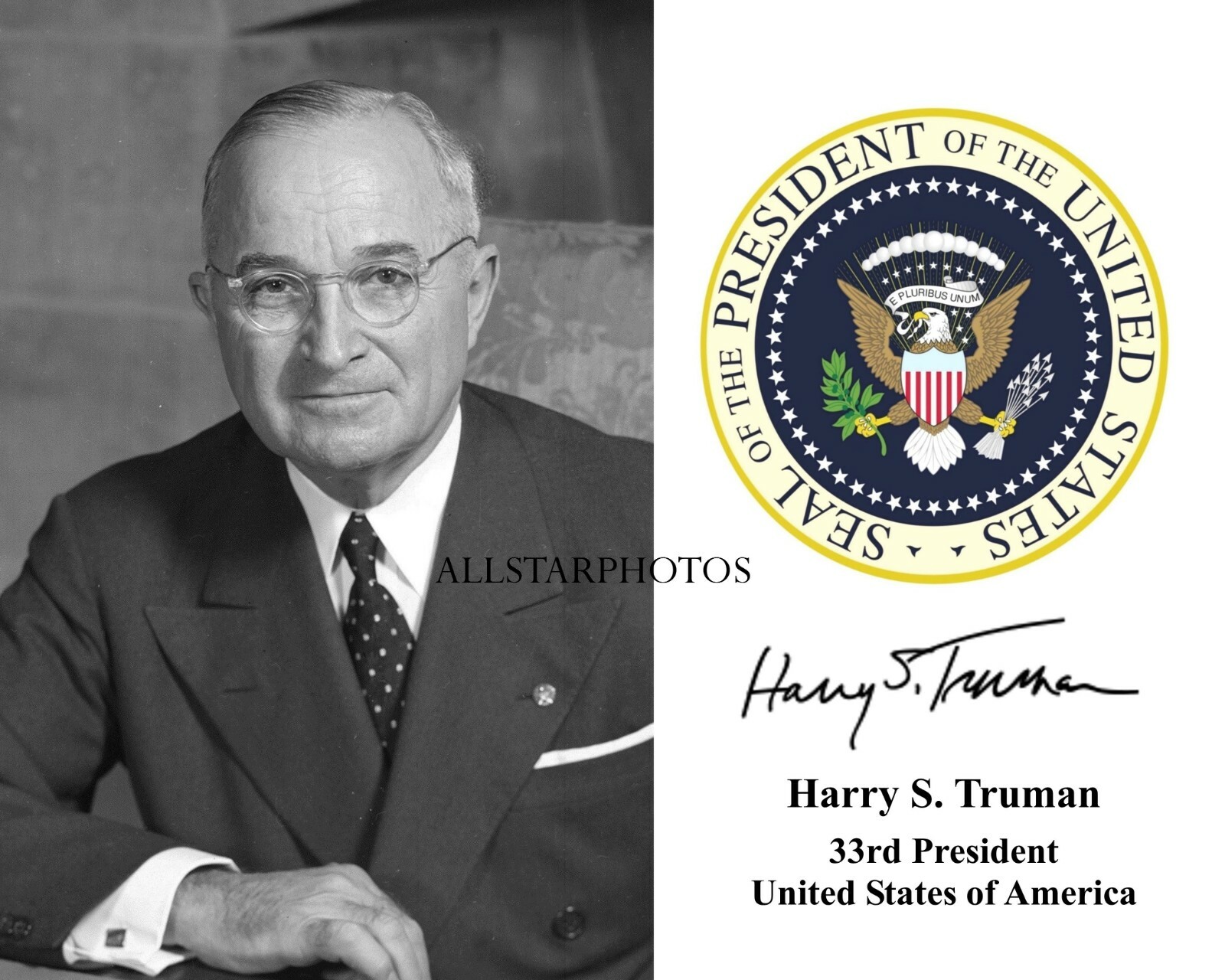 Harry Truman Presidential Seal U.S. Portrait Autograph 8 x 10 Photo ...