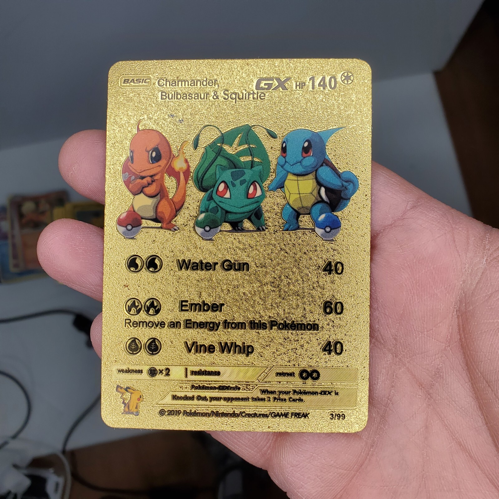 Charmander, Bulbasaur & Squirtle GX Gold Foil Fan Art Pokemon Textured ...