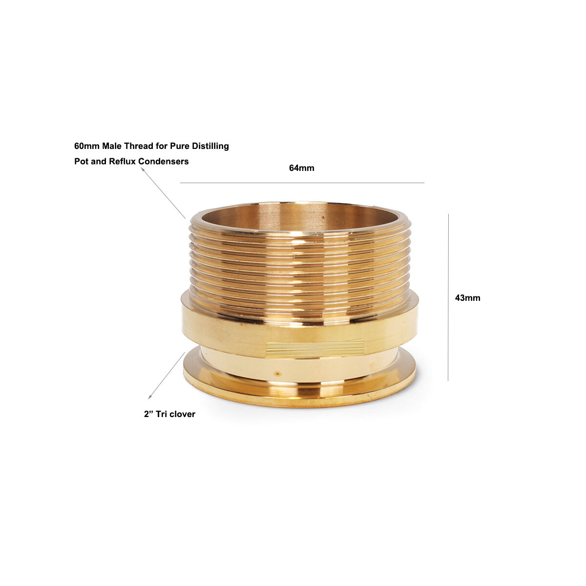 Male 60mm - 2" Tri Clover Pure Distilling Condenser Pot Still Adapter ...