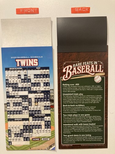 MLB MINNESOTA TWINS 2025 MAGNET SCHEDULE (9" X 3 1/2") TEAMS, DATES ...