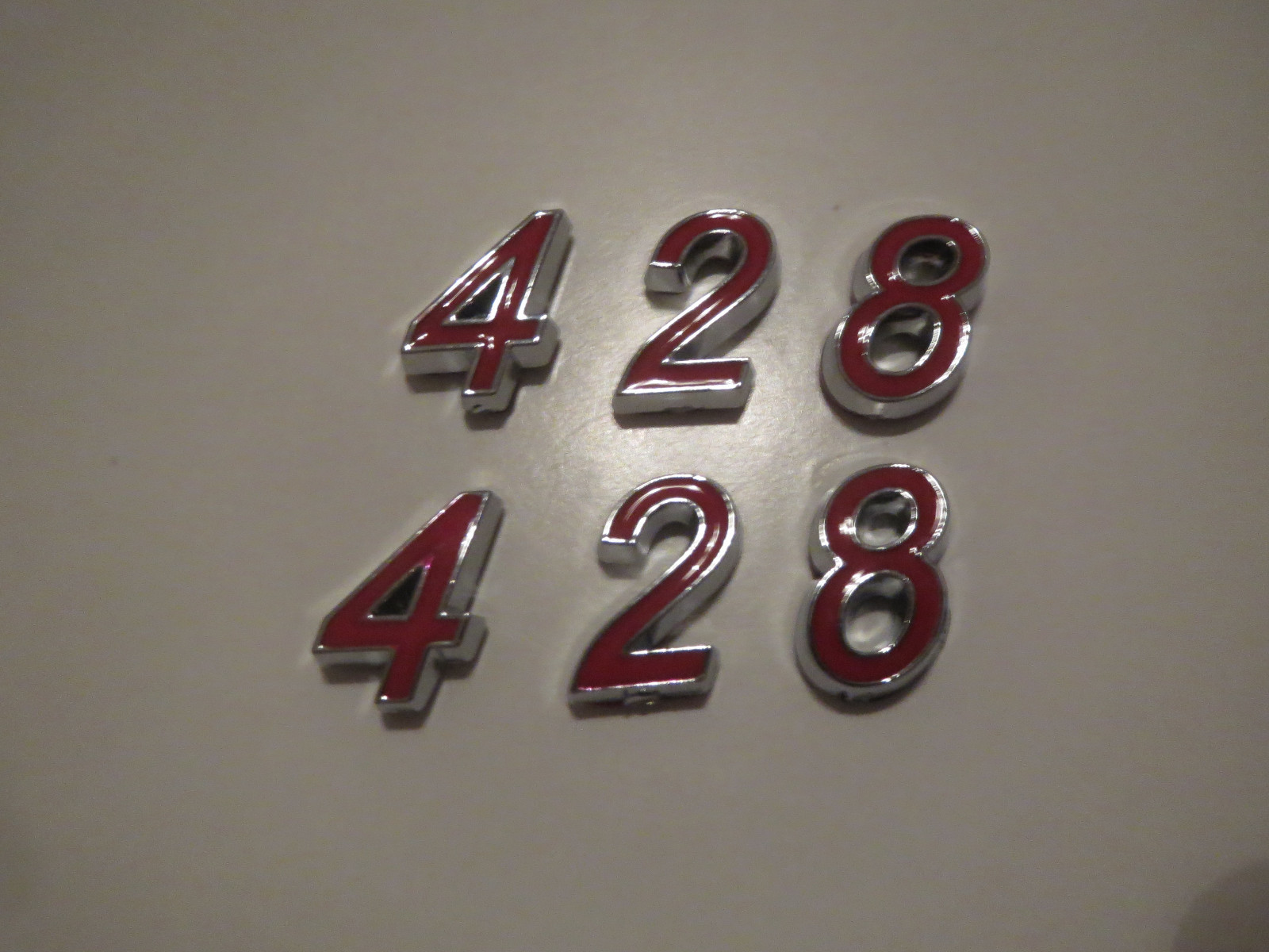 FORD 428 428CJ 428PI HOOD SCOOP FENDER TRUNK ENGINE ID EMBLEMS SET RED ...