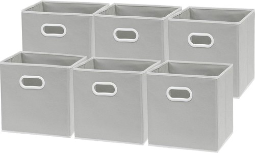 Simple Houseware Foldable Cube Storage Bin with Handle, Grey - 6 Pack ...