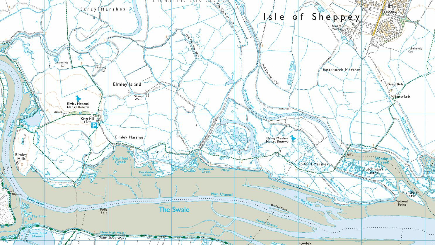 ISLE OF SHEPPEY WALL MAP - Ordnance Survey. Isle of Sheppey Map ...
