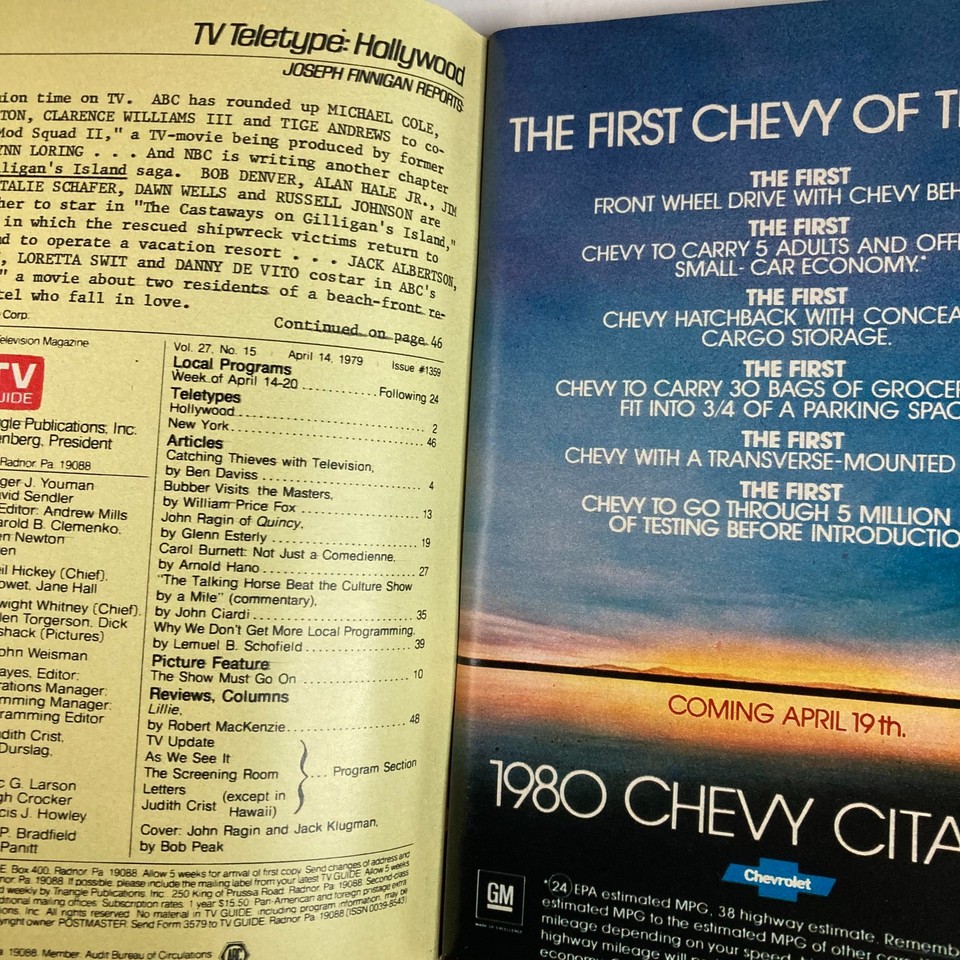 TV Guide Magazine April 14 1979 John Ragin & Jack Klugman NJ-PA Ed. No ...