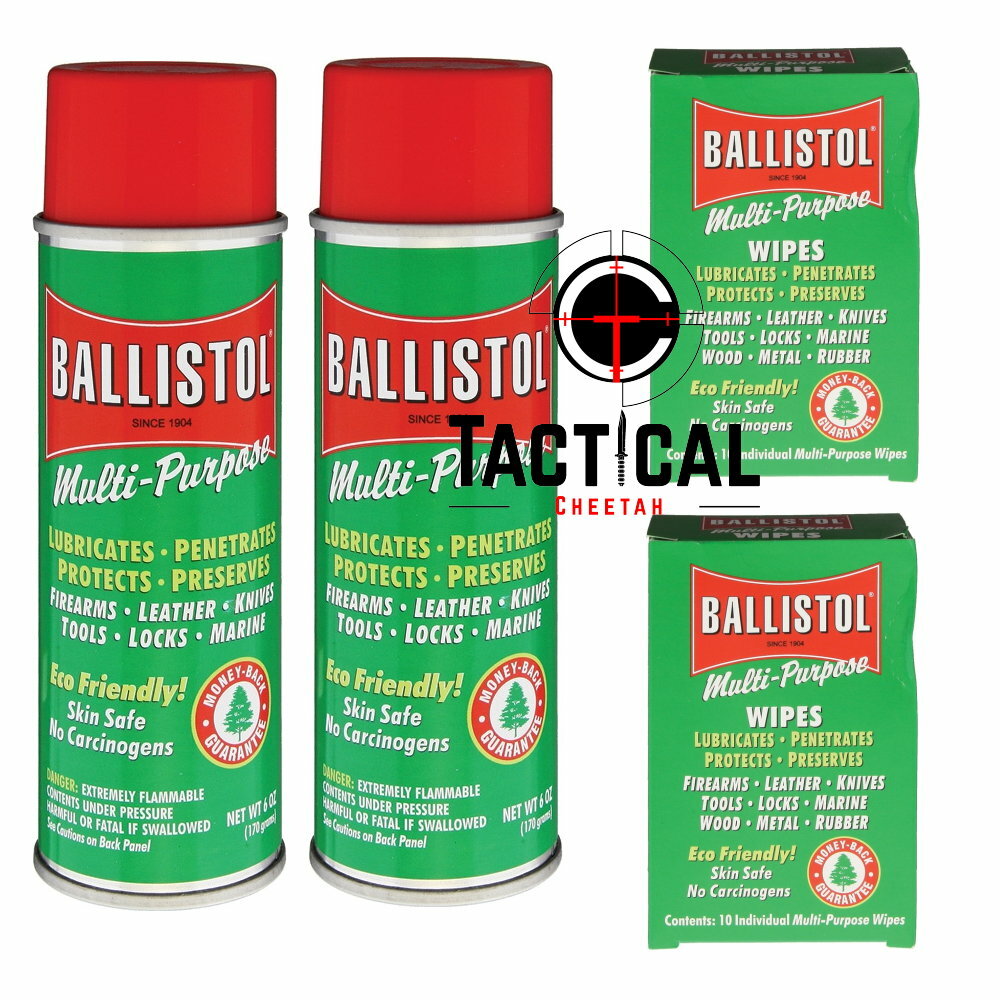 2 Cans of 6 oz Spray Gun Cleaning, Ballistol Multi-Purpose Wipes (20 ...