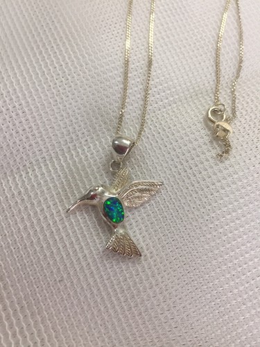 Sterling Silver 925 Fire Opal Hummingbird Pendant Chain Necklace 47cm 🌻 ...