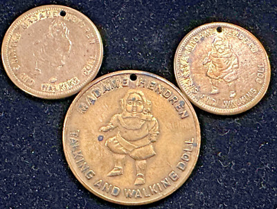 Vintage Madame Hendren Talking and Walking Doll Good Luck Token 3 coin ...