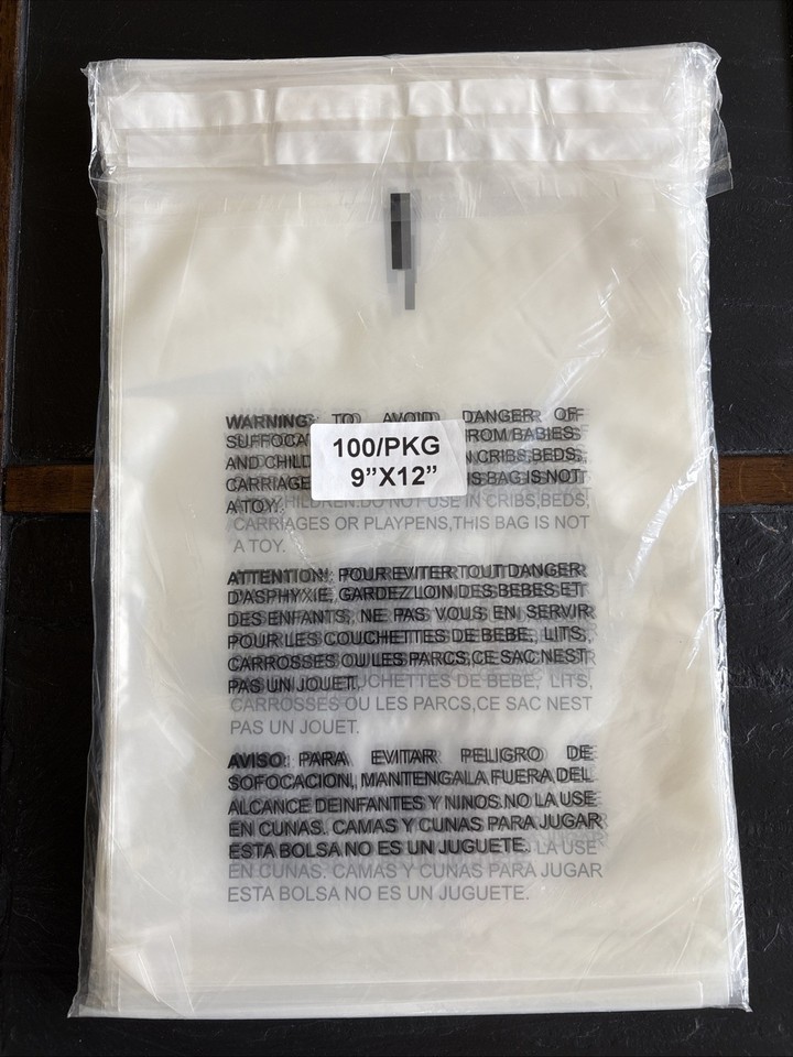 100 9x12 Poly Bags Resealable Suffocation Warning Clear 1.5 mil | eBay
