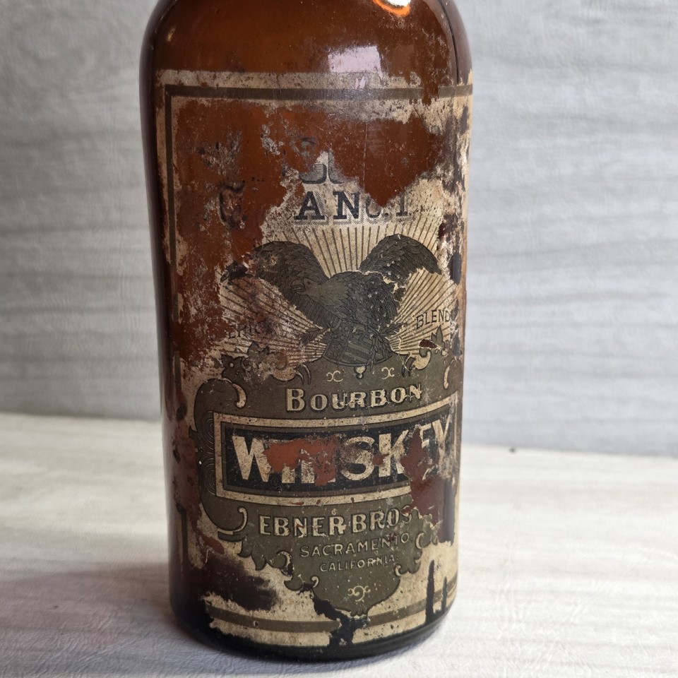 Ebner Bros. Partial Label WESTERN WHISKEY CYLINDER AMBER BOTTLE ...