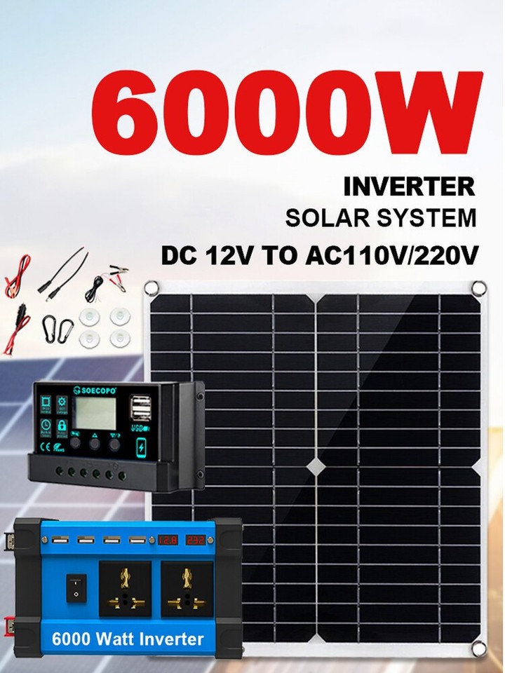 6000W 110V 100A Solar Panel Kit Complete Solar Power Generator Home ...