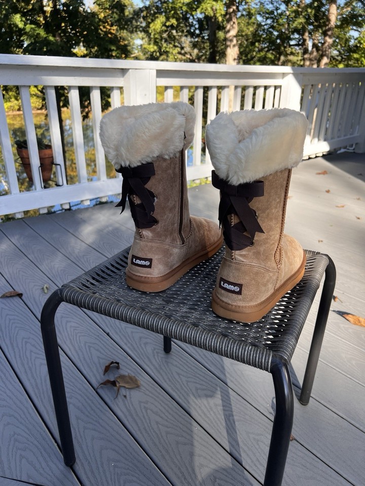 LAMO Adele Tan Tall Suede Boot with Bow Detail Size 10 | eBay