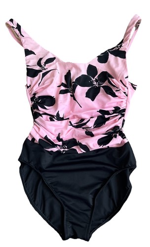 Miraclesuit Pink Black Ruched One Piece Bathing Suit Sz 12 Swim ...