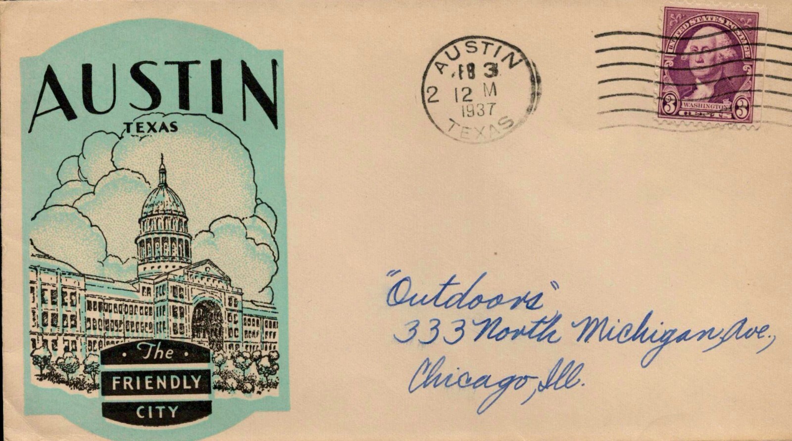 1937 Austin Texas Cover - The Friendly City - Cache | eBay