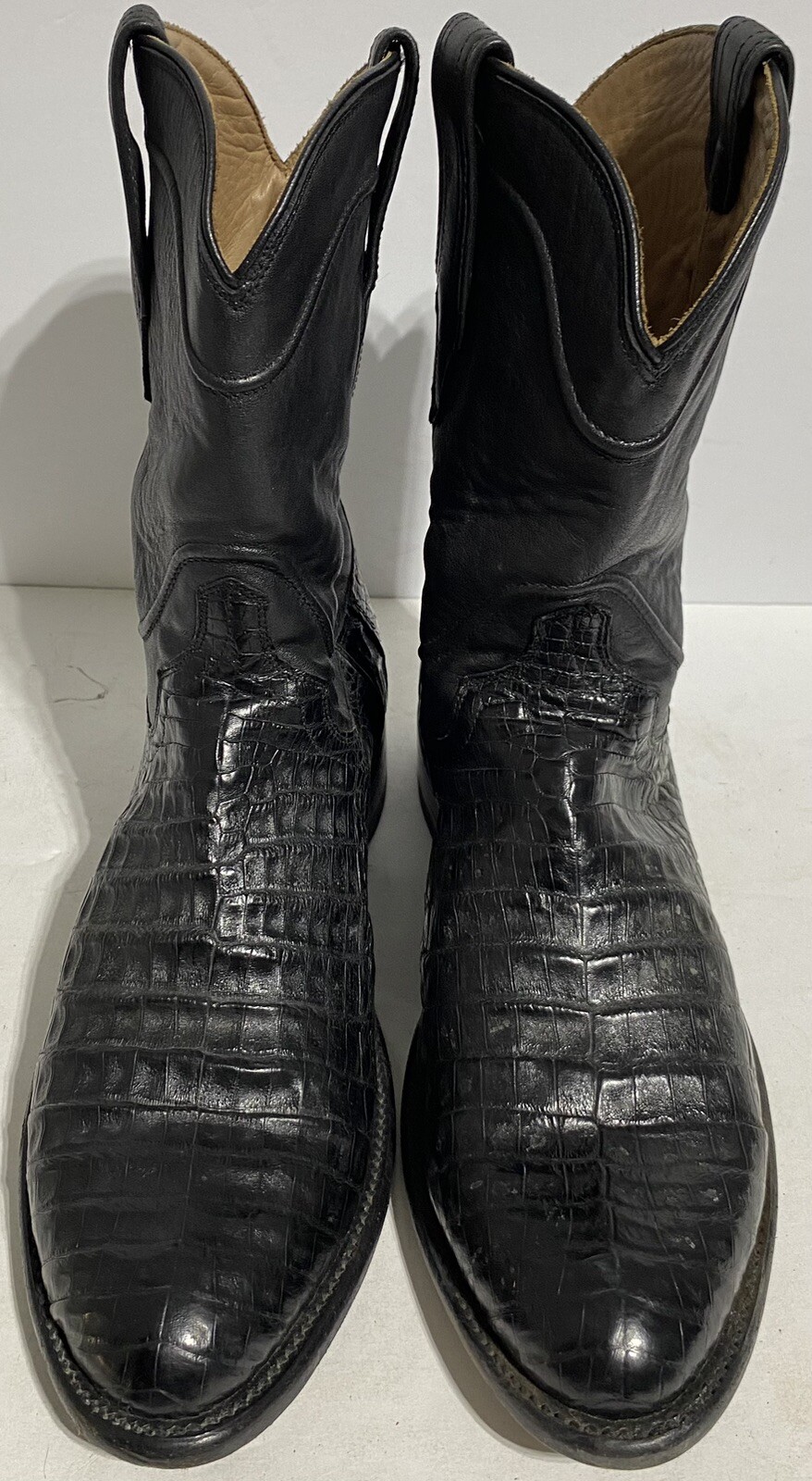 TECOVAS 1005 Caiman Belly Roper Black Boots Man’s Siz… - Gem