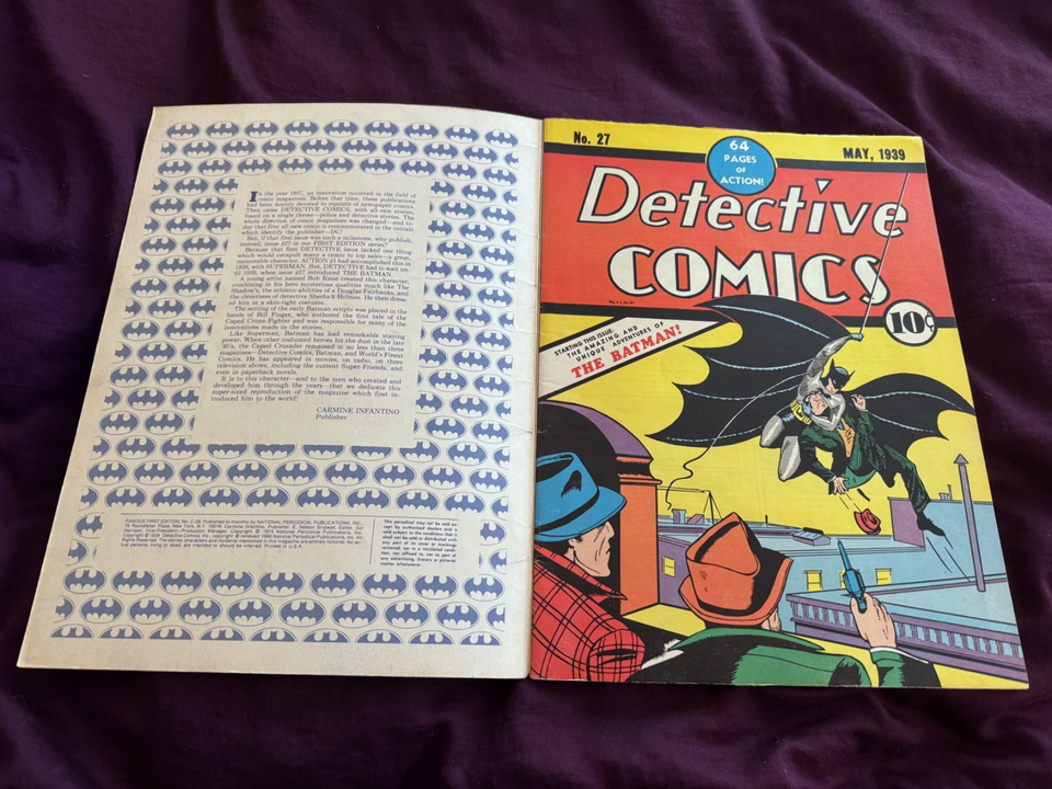 Detective Comics #27 Batman 1st Appearance Famous First Edition DC 1939 ...