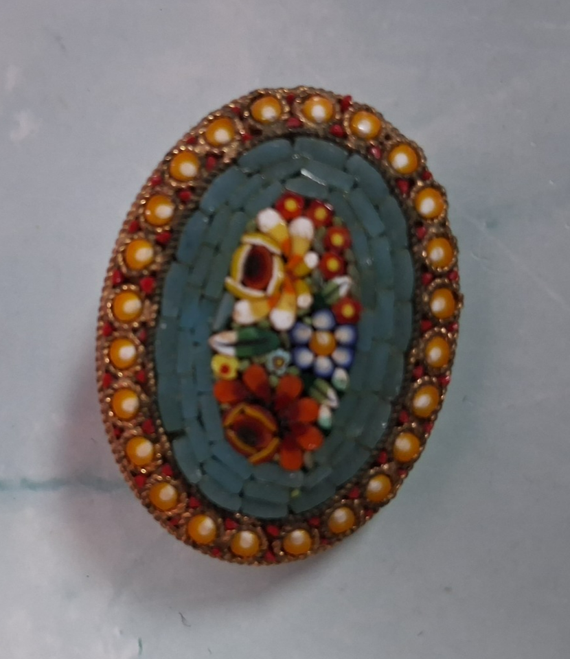 VTG Italian Micro Mosaic Round Fancy Flower Pattern Renaissance Style ...