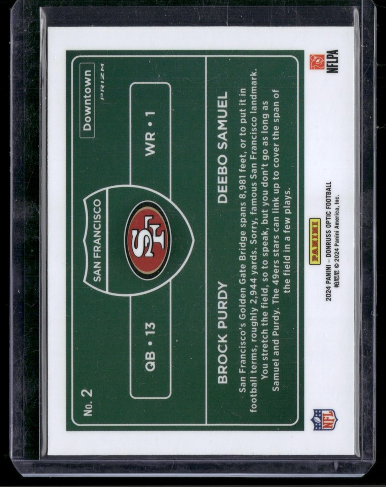2024 Donruss Optic #2 Brock Purdy / Deebo Samuel Downtown Duos SSP Case ...