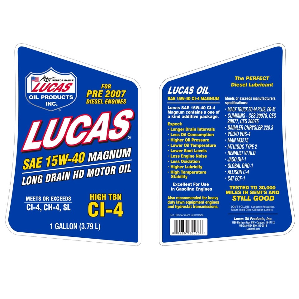 Lucas Oil 10076 SAE 15W-40 API CI-4 Magnum Heavy Duty Motor Oil - 1 ...