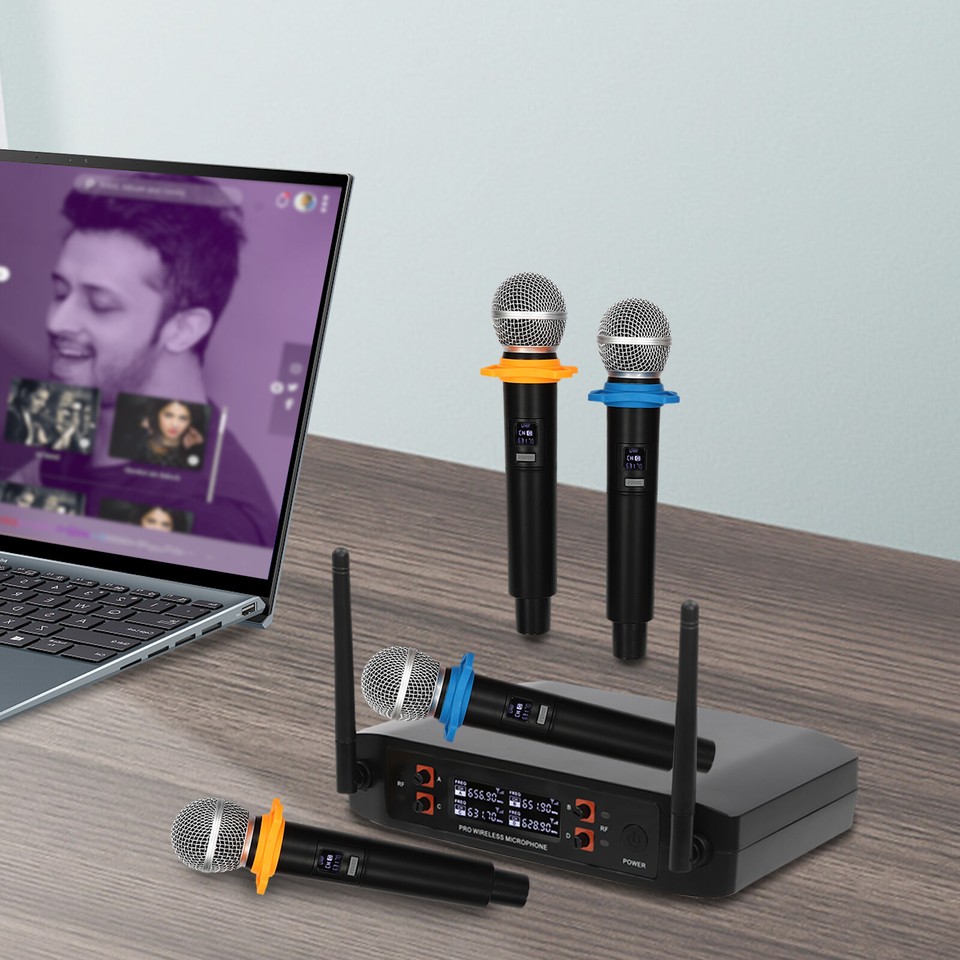 Wireless Microphone System 4 Channel Pro Audio UHF 4 Handheld Dynamic ...
