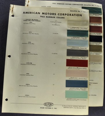 1962 Rambler Paint Chip Colors Sheets Classic Ambassador American Nice ...