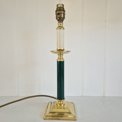 Vintage BHS Green & Gold / Brass Tone Metal Table Lamp - 36cm Tall ...