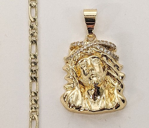 Gold Plated Jesus Christ Head 3mm Chain Necklace Oro Jesucristo Rostro ...