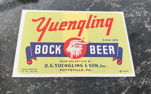 VINTAGE YUENGLING BOCK BEER 12 OZ BOTTLE LABEL YUENGLING BRG POTTSVILLE ...