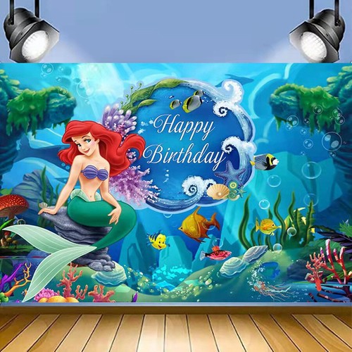 Mermaid Princess Ariel Happy Birthday Photo Backdrop Party Background ...