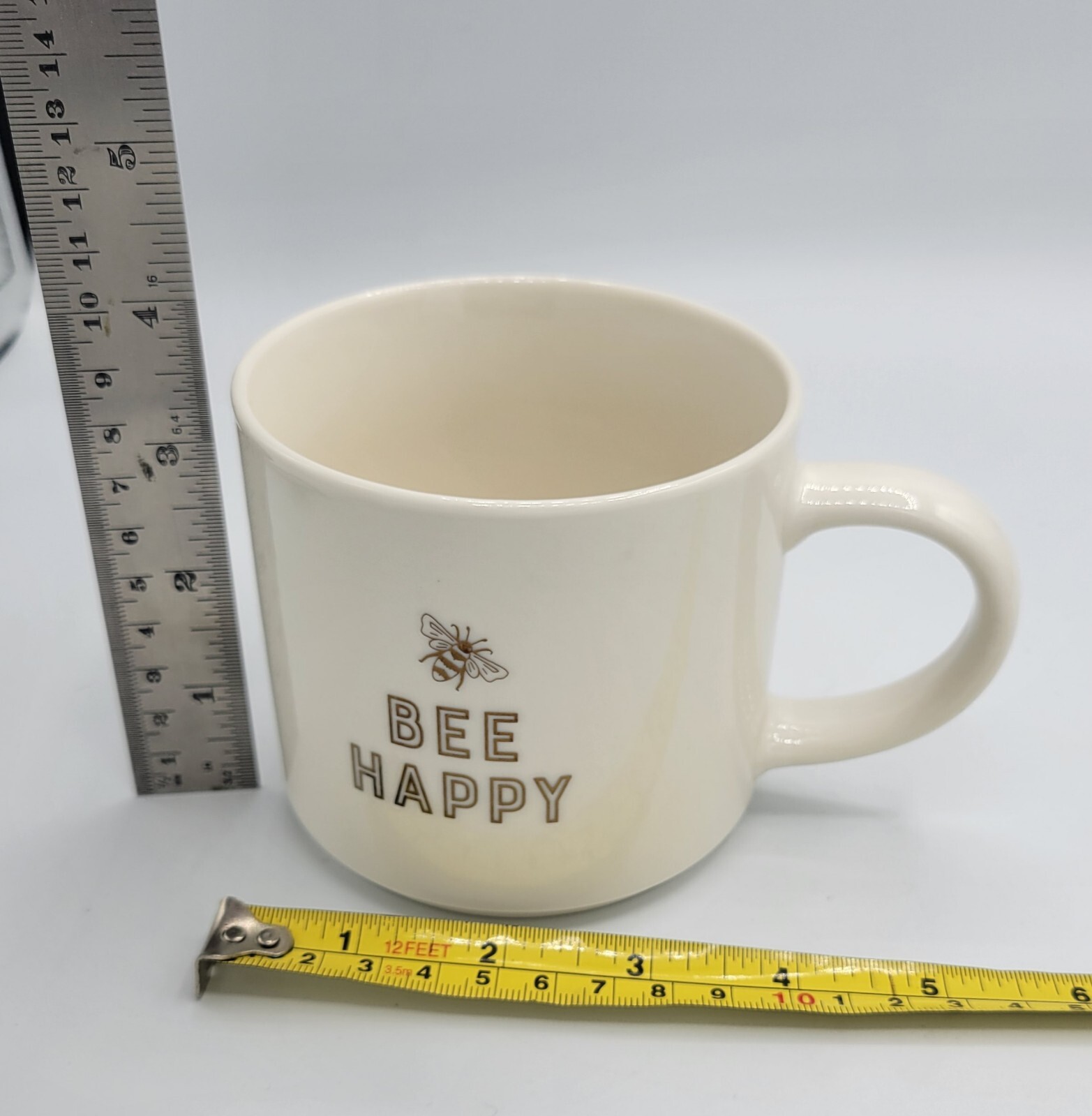 ELUM Home Bee Happy & Bee image in gold white coffee mugs (2) /w gold ...