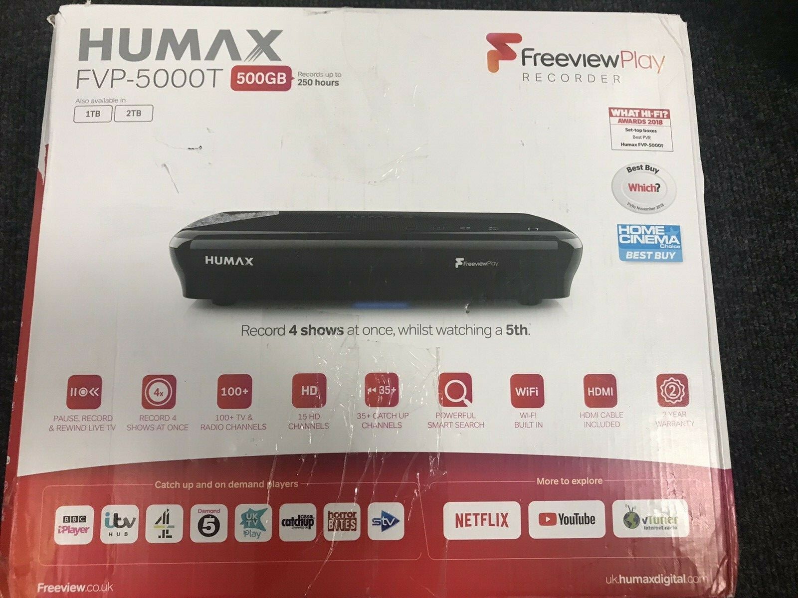 HUMAX FVP-5000T Freeview Play HD TV Recorder 500GB - Black for sale ...
