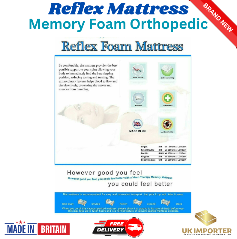 Memory Foam Mattress Orthopaedic Reflex Foam Medium Firm 12"/10"/8"/6 ...