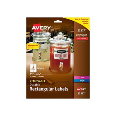 AVERY Removable Durable RECTANGULAR Laser/Ink Jet Labels - 32 Labels ...