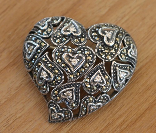 Vintage Judith Jack Sterling Silver 925 & Marcasite Heart Shaped Pin ...
