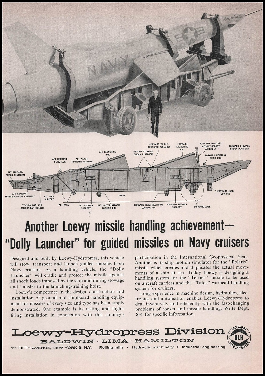 1959 Baldwin US Navy "Dolly" Rocket Launcher Diagram Loewy Hydropress ...