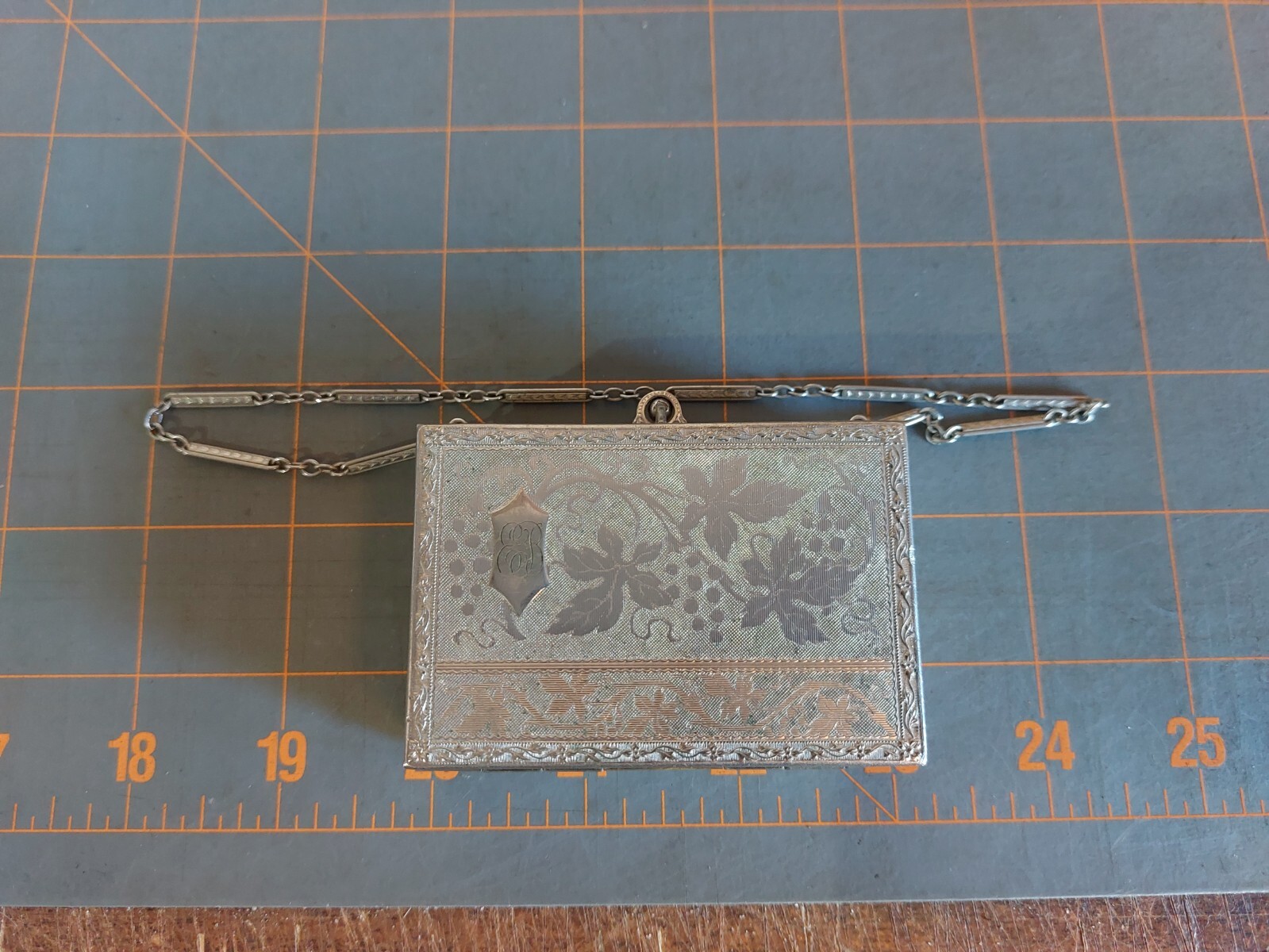 Antique ART DECO COMPACT MAKEUP SILVER Rectangle Engr… - Gem