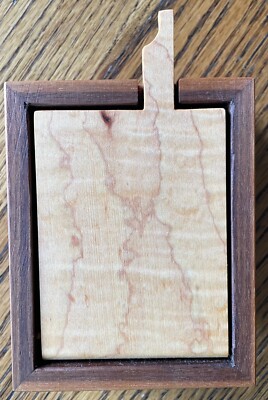 Handmade hinged walnut and maple box, artist's name on bottom, sides ...