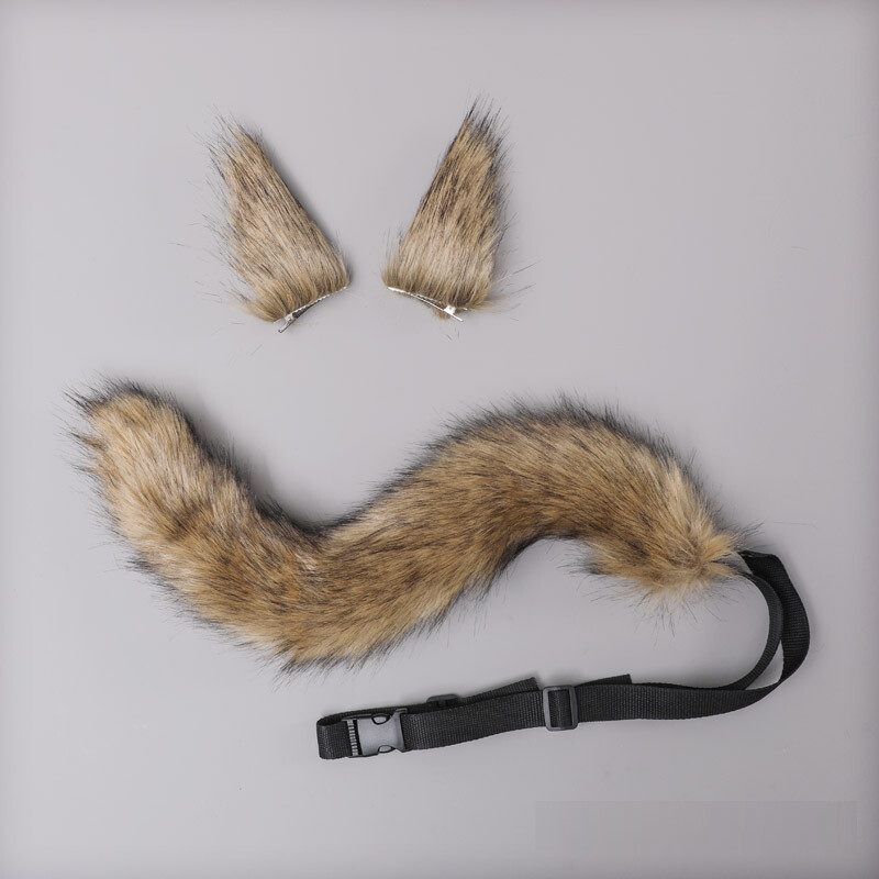 Anime Cosplay Wolf Fox Ears Hair Clips Headdress Plush Tail Set ...