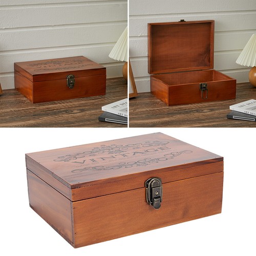 ?Vintage Lockable Wooden Storage Box Memory Keepsake Chest Organizer ...
