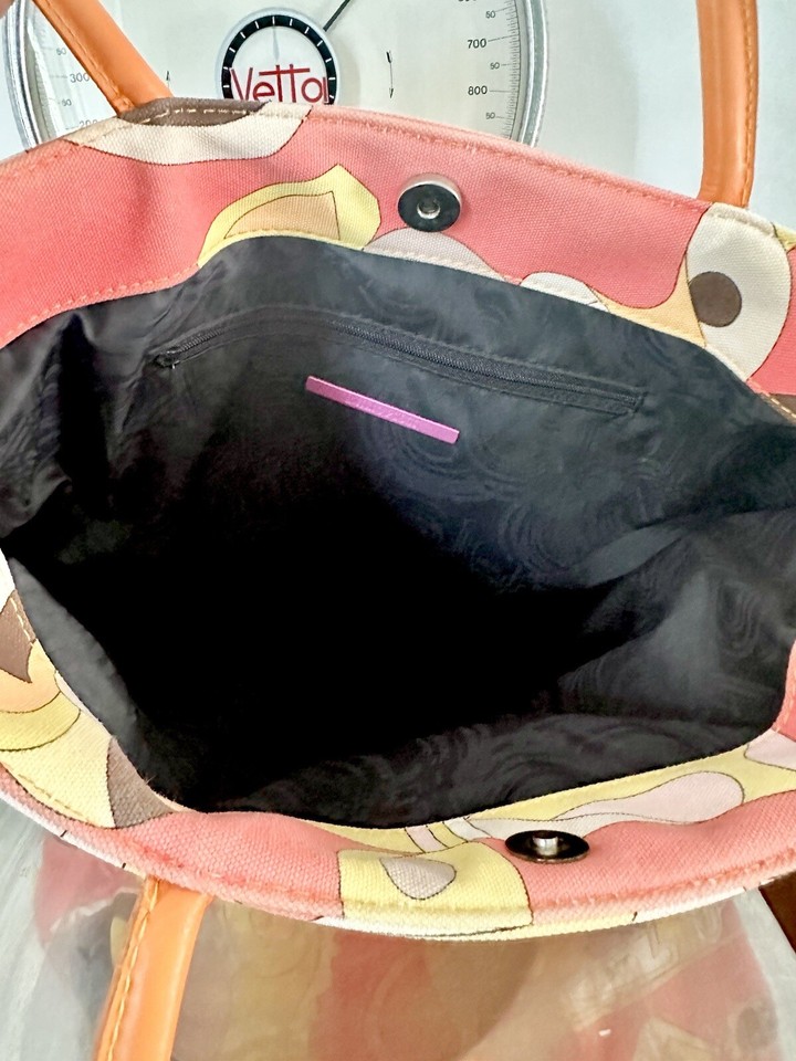 Emilio Pucci Tote Bag Pattern Canvas Geometric Print Orange Shapes ...