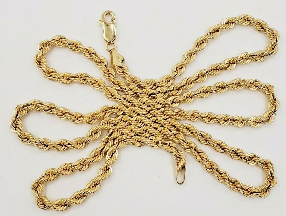 10KT Yellow Gold* Hollow Rope Chain (L) 24 inches x (w) 3.79mm Lobster ...
