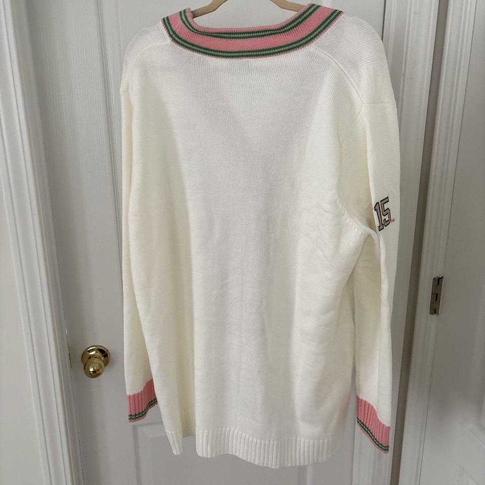 Alpha Kappa Alpha (AKA) White w/Green & Pink Button Cardigan Sweater (New/XL) | eBay