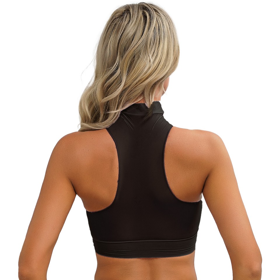 Womens Sheer Mesh Tank Tops Vest See-Through Sleeveless Mock Neck Crop ...