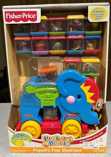 Fisher Price Peek a Blocks Poppity Pop Elephant 4 plus 10 Extra Blocks ...