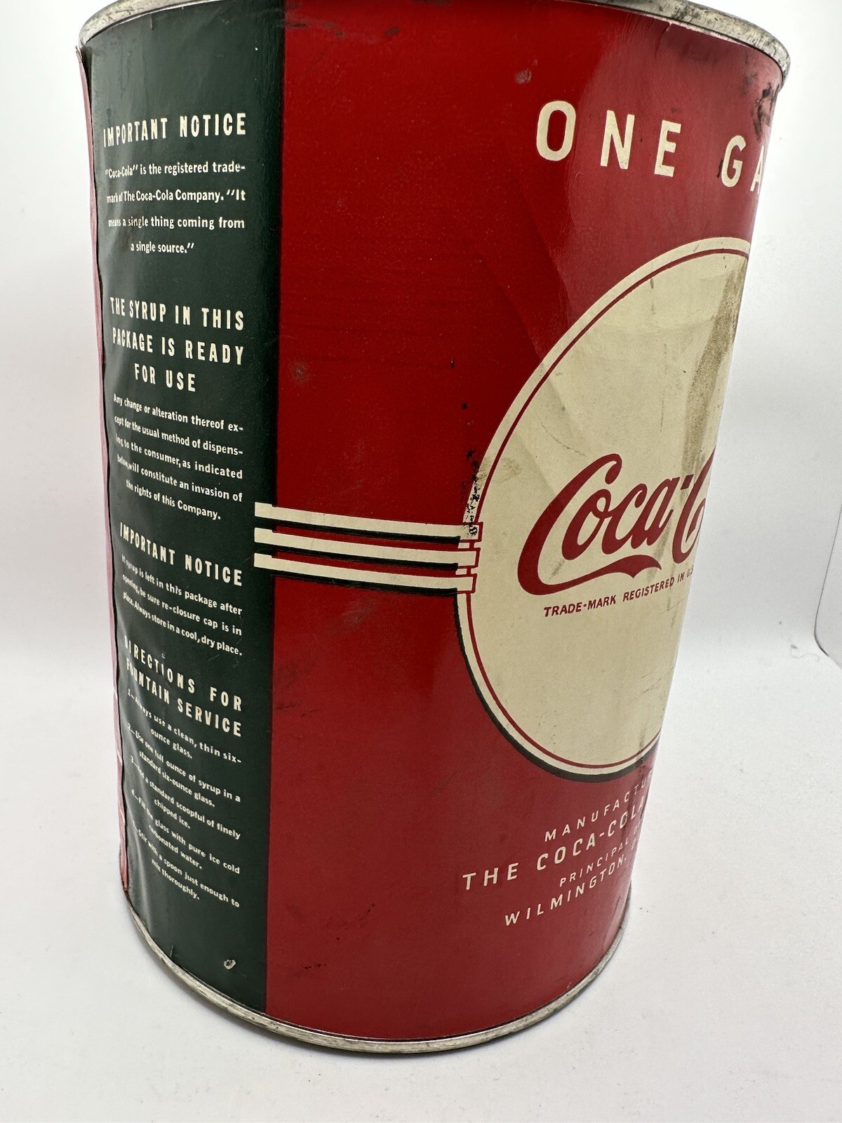 Rare! Vtg 30s COCA COLA 1 GALLON SYRUP METAL CAN PAPER LABEL RED WHITE ...