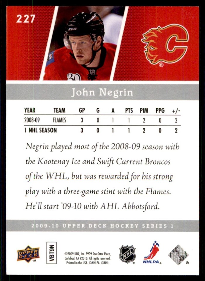 2009-10 Upper Deck John Negrin RC Calgary Flames #227 | eBay