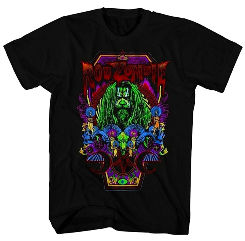 New Rob Zombie Pentagram Retro Necropolis Coffin Horror Band Shirt ...